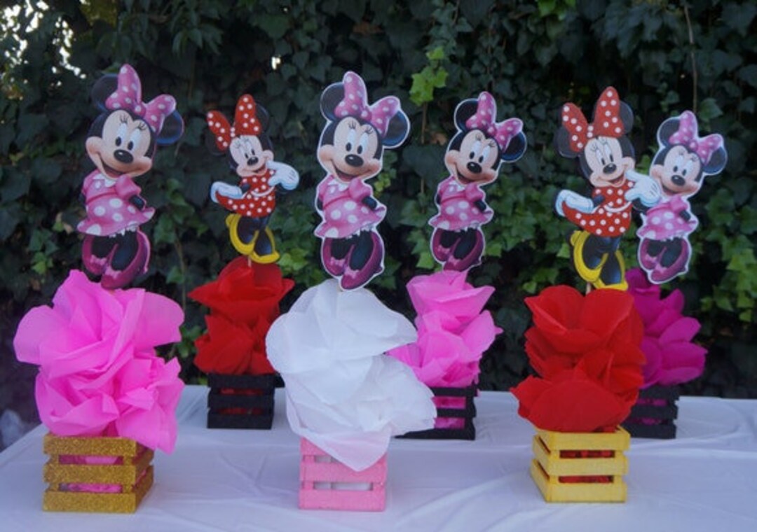 Minnie Mouse Wood Base Table Decorations Pink Hot Pink Red Gold ...