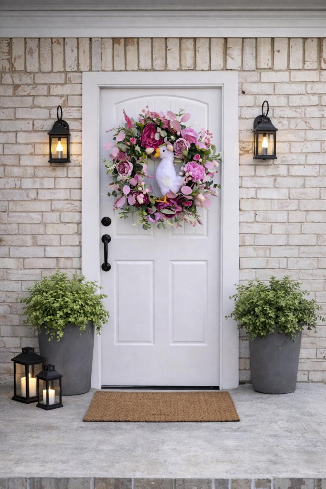 Spring Goose Wreath, Easter Front Door Decor, Pink Floral Grapevine ...