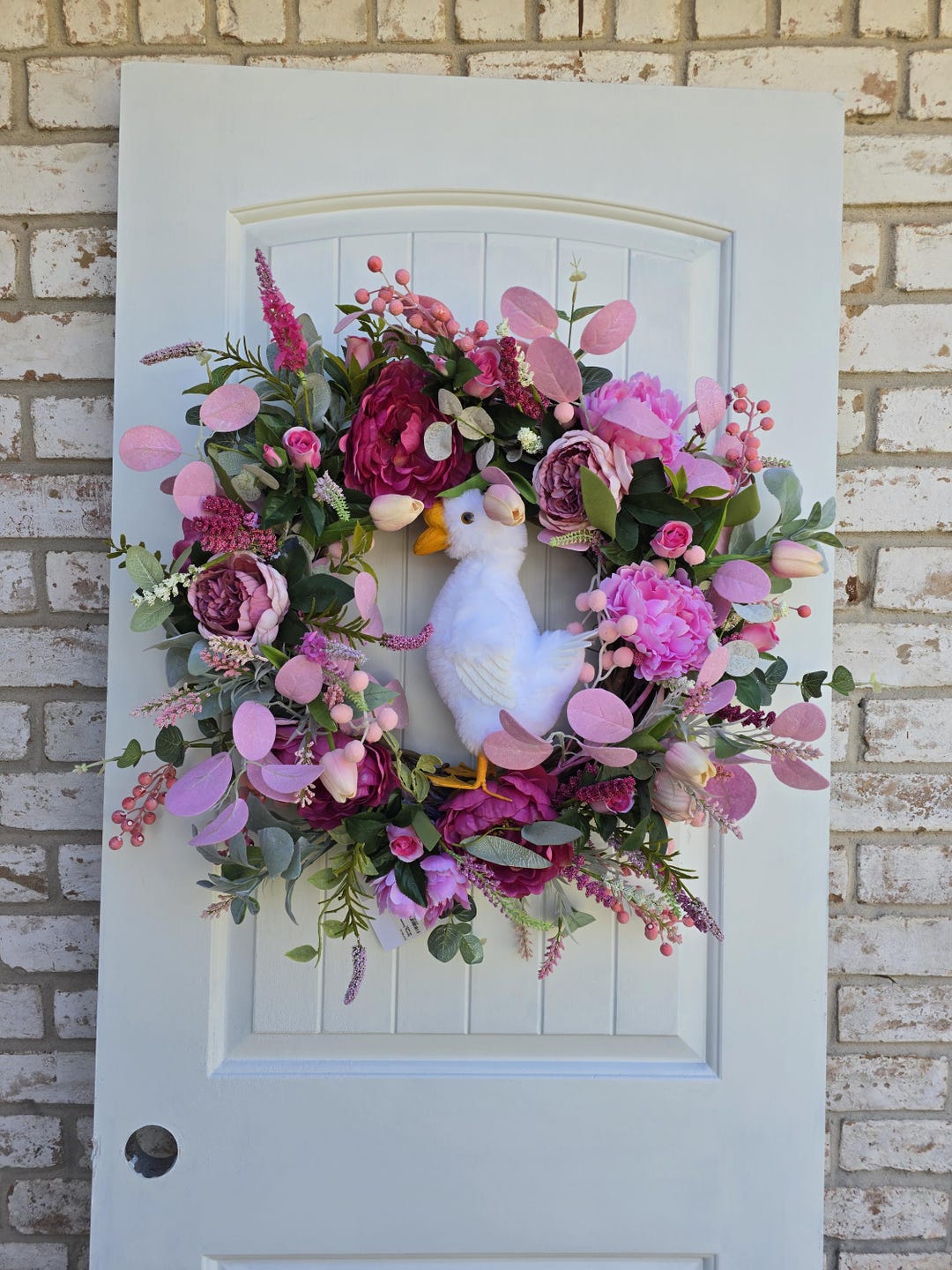 Spring Goose Wreath, Easter Front Door Decor, Pink Floral Grapevine ...