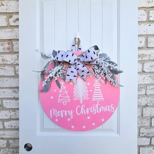 Pink Christmas Door Sign, Merry Christmas Sign, Pink Holiday Decor ...