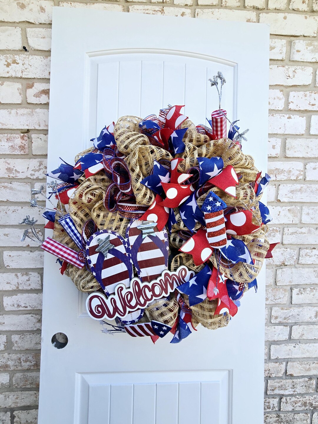 Patriotic Welcome Wreath for Front Door, 4th of July, Patriotic ...