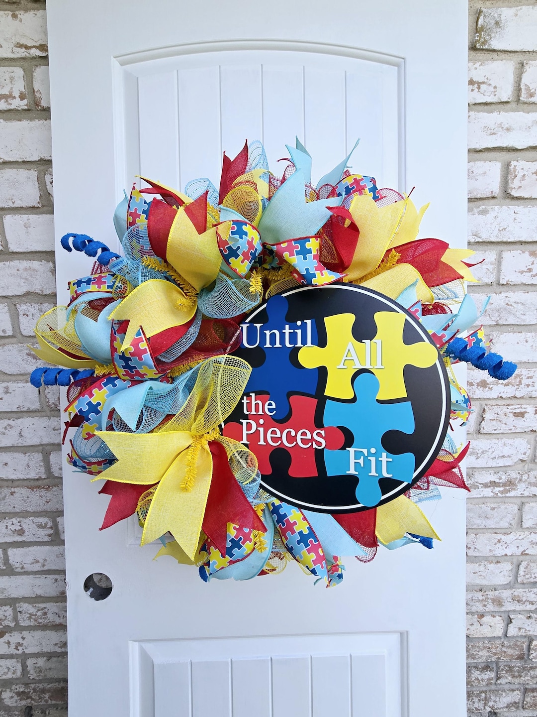 Autism Awareness Wreath – Until All the Pieces Fit – Puzzle Piece Deco ...