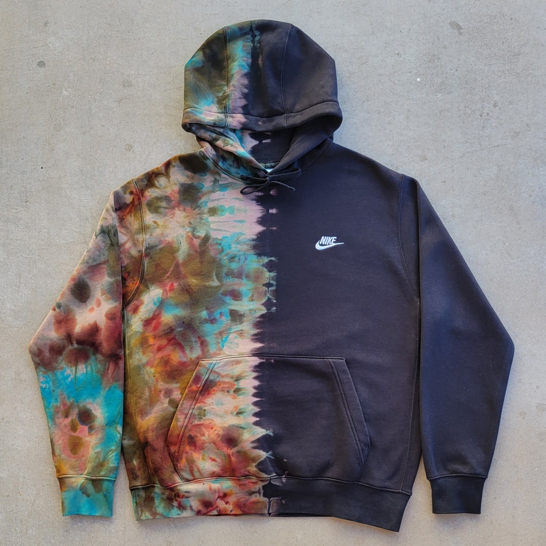 Tie Dye Hoodie, Half Reverse Dyed/ice Dyed Hoodie, Handdyed Pullover Black Hoodie, Earthy, Mens ...