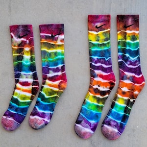 Tie Dye Socks, Geode Style, Dark Rainbow, Ice Dyed, Crew Socks, 1 Pair ...