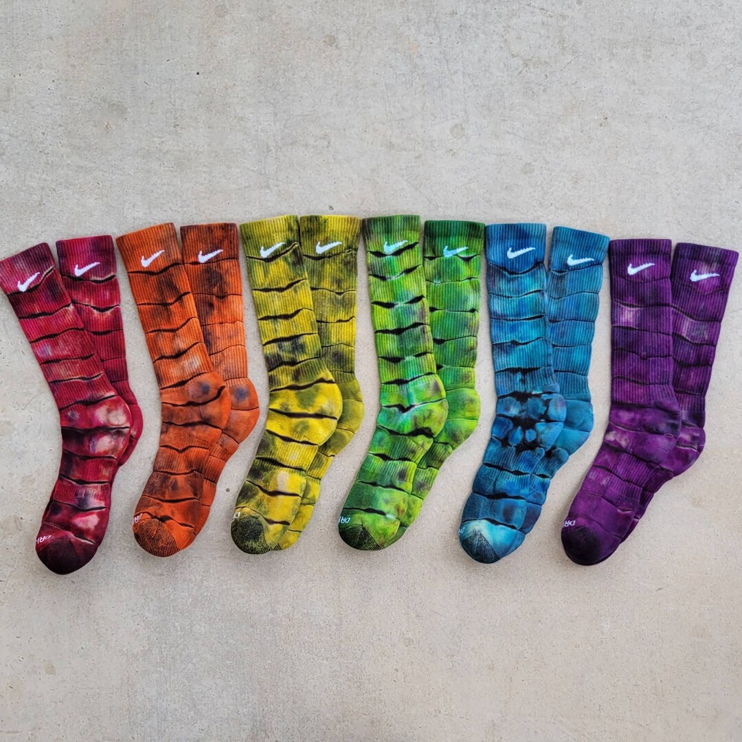 6 Pack, Tie Dye Socks, Geode Style, "dark Rainbow", Red,orange, Yellow ...