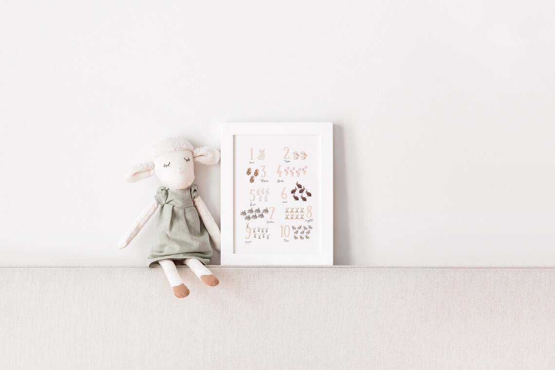 Numbers Bunny Print for Nursery, Printable Numbers Nursery Art, Pink ...
