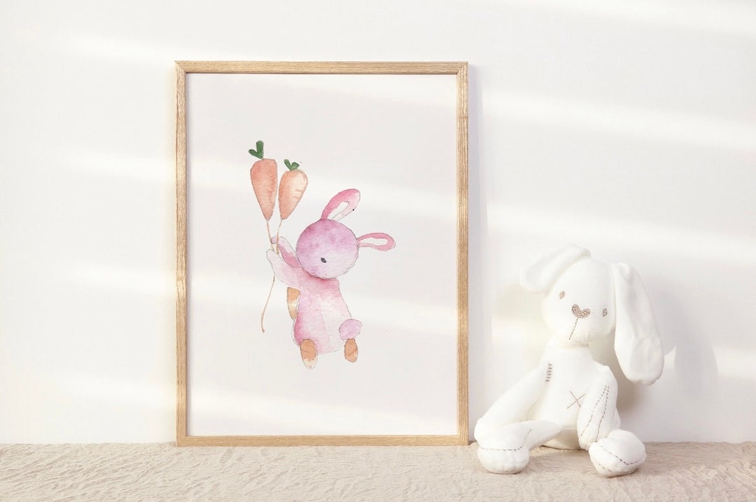 Pink Bunny Print for Nursery, Pink Bunny Wall Art, Nursery Baby Girls ...