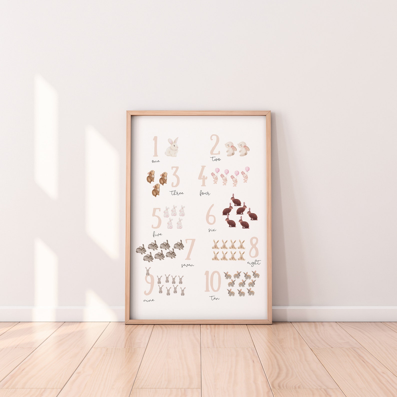 Numbers Bunny Print for Nursery, Printable Numbers Nursery Art, Pink ...