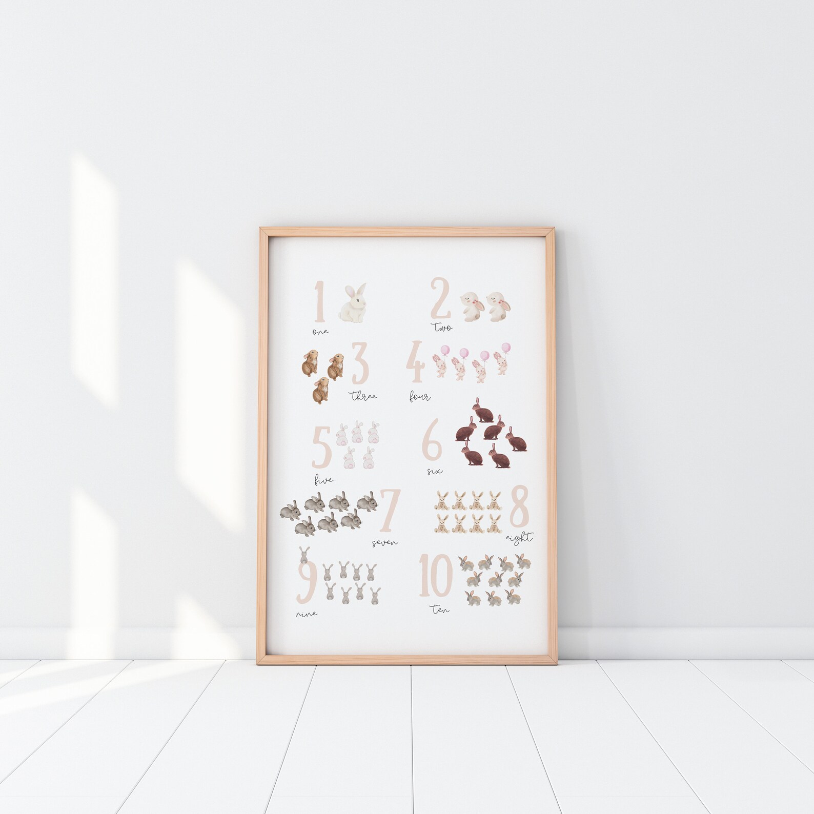 Numbers Bunny Print for Nursery, Printable Numbers Nursery Art, Pink ...