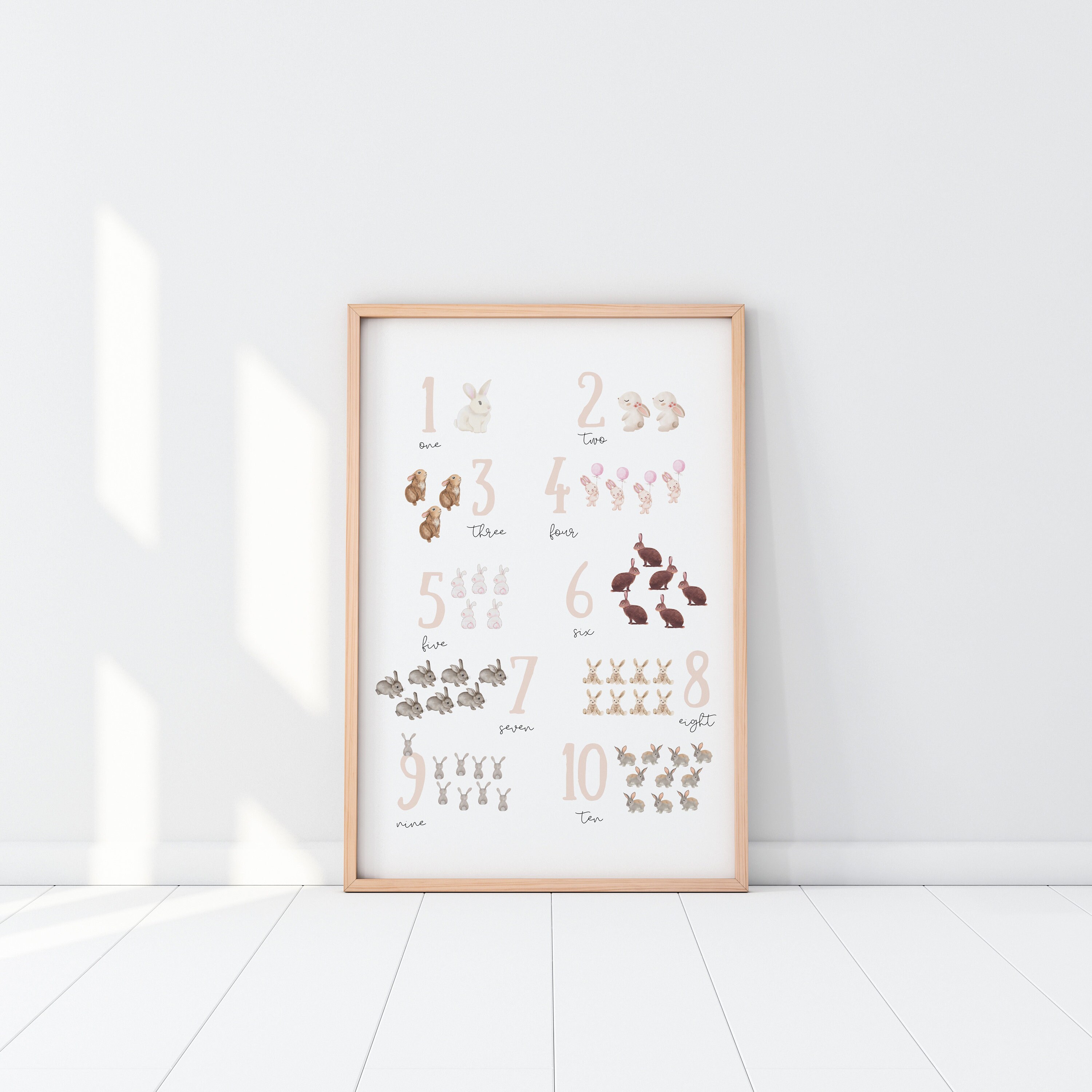 Numbers Bunny Print for Nursery, Printable Numbers Nursery Art, Pink ...