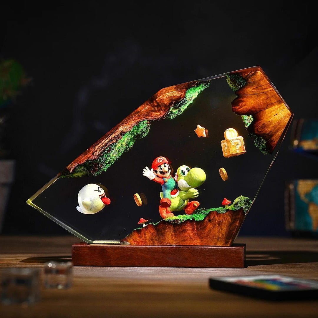 Mario & Yoshi Adventure Resin Lamp, Handmade Nintendo Decor, Gamer ...
