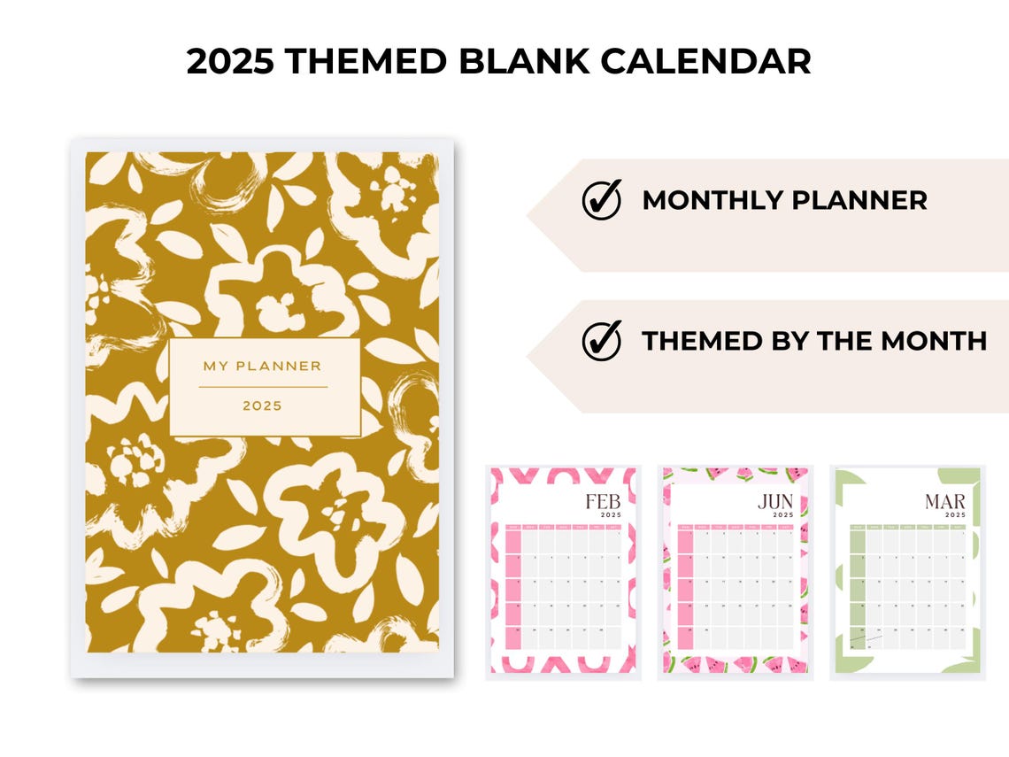 2025 Themed Calendar! Themed Based on Month. Digital Download - Etsy