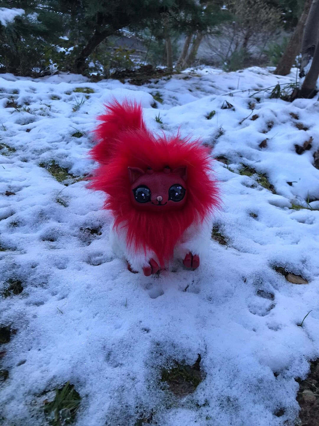 Red Art Doll Ooak, Custom Art Toy Plushie Fantasy Creature Cat, Bjd ...