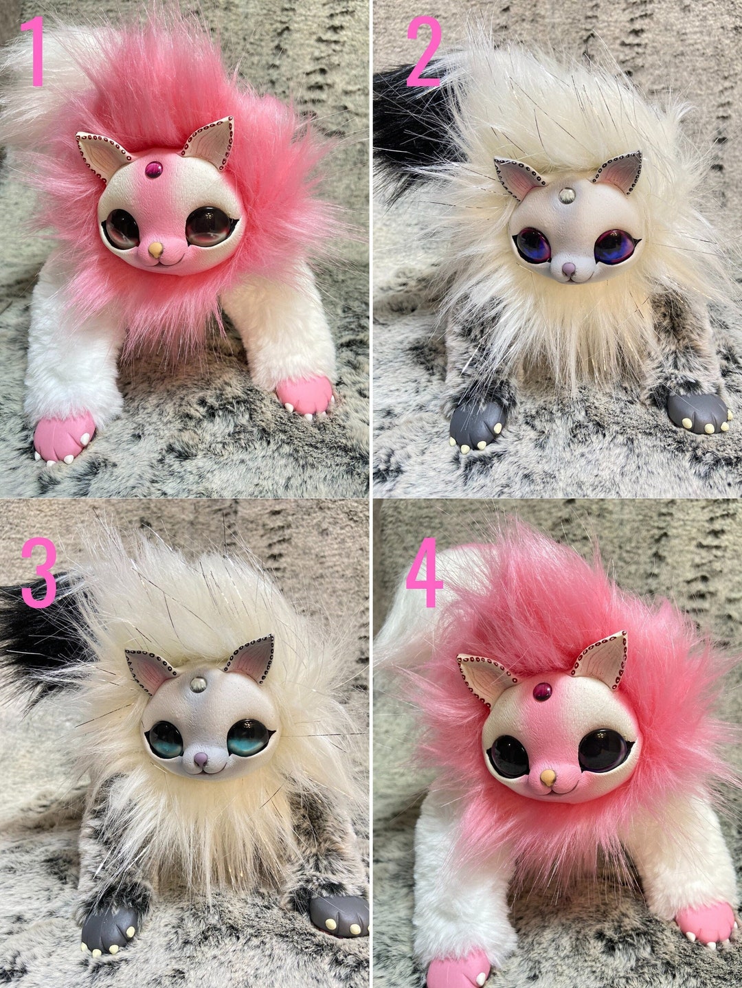 Custom Adoptable Posable Cat Animal, Fluffy Art Dolls Creatures ...