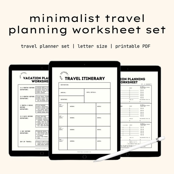 Minimalist Travel Planning Worksheet Set 4 Pages Printable - Etsy