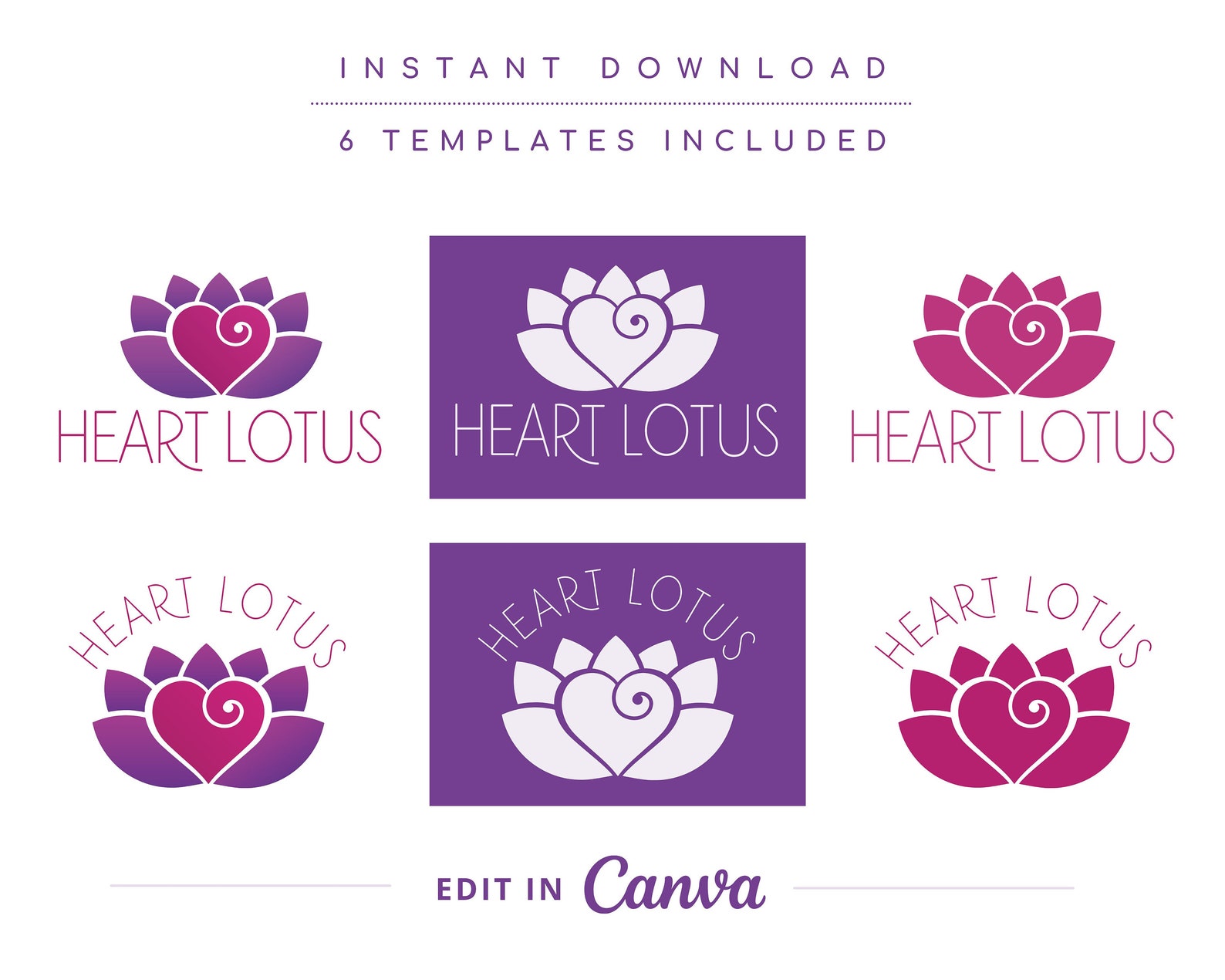 Editable Logo Template DIY Heart Lotus Spiritual Logo - Etsy