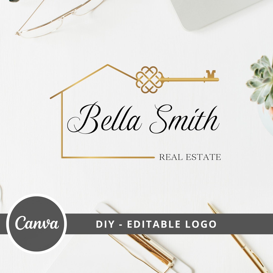 DIY Real Estate Logo Design, Editable Logo Template, House and Key Logo ...