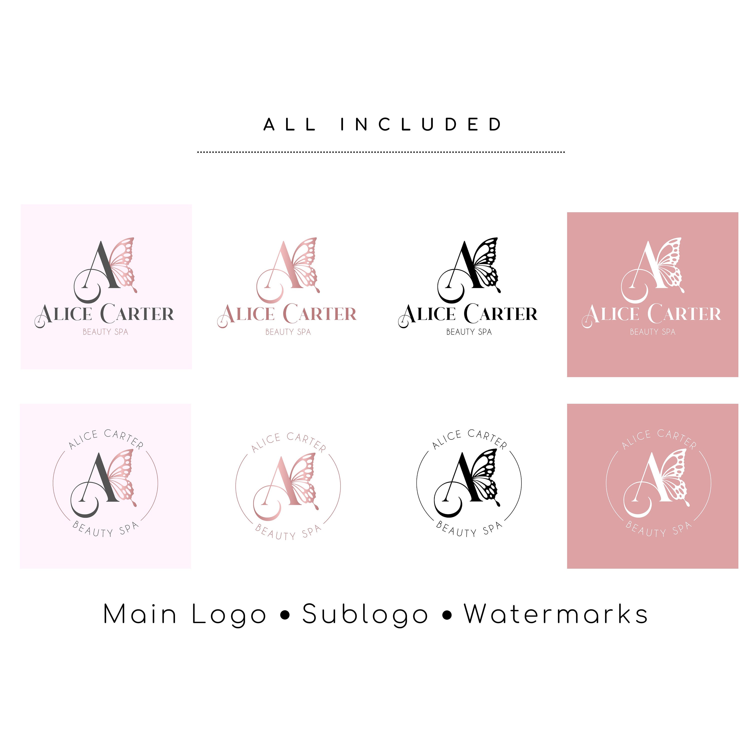 Beauty Spa Logo Design - Your Name Your Custom Letter. Pink Butterfly ...