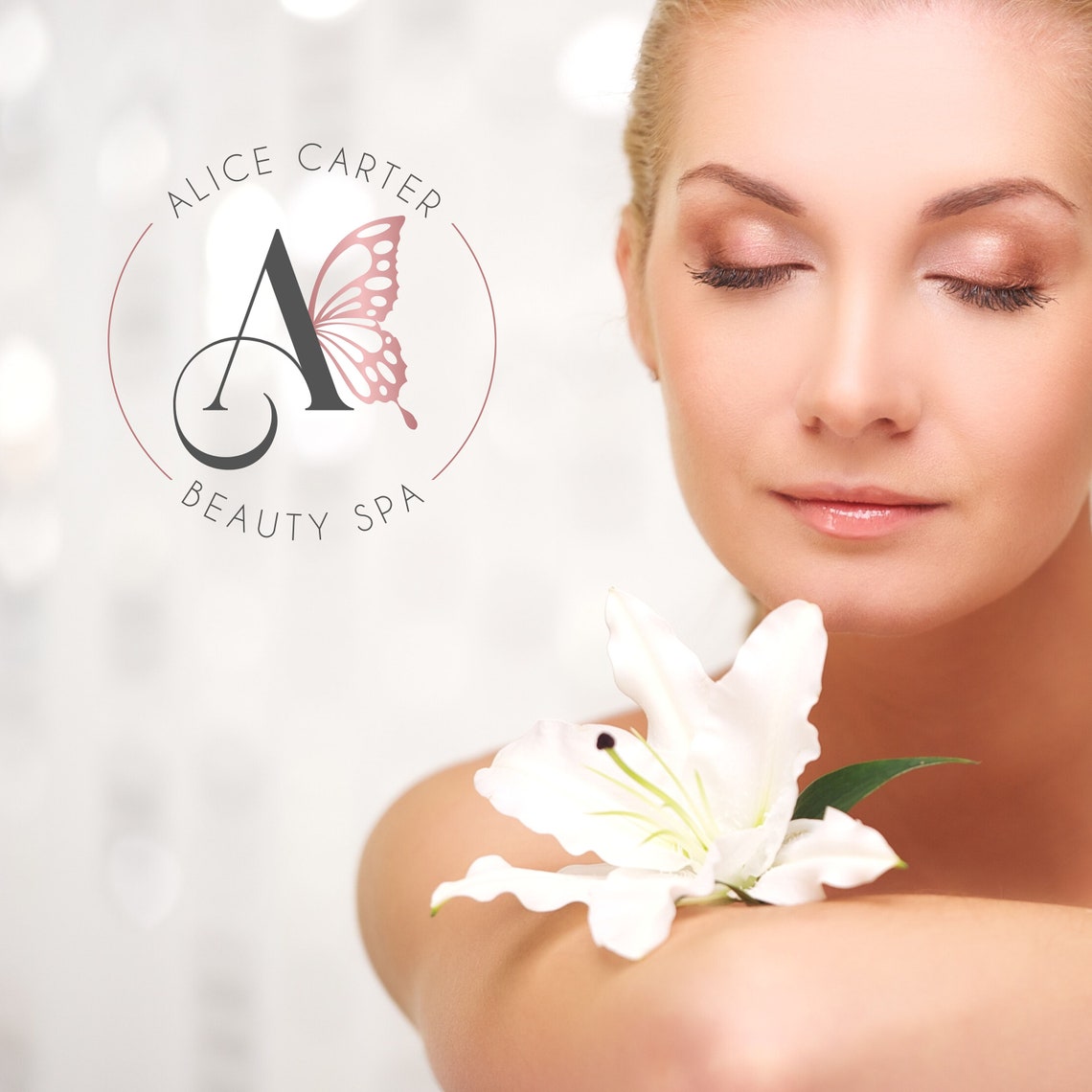 Beauty Spa Logo Design - Your Name Your Custom Letter. Pink Butterfly ...