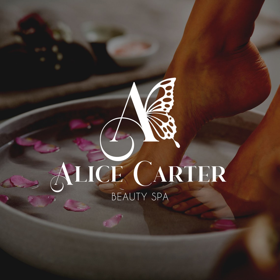 Beauty Spa Logo Design - Your Name Your Custom Letter. Pink Butterfly ...