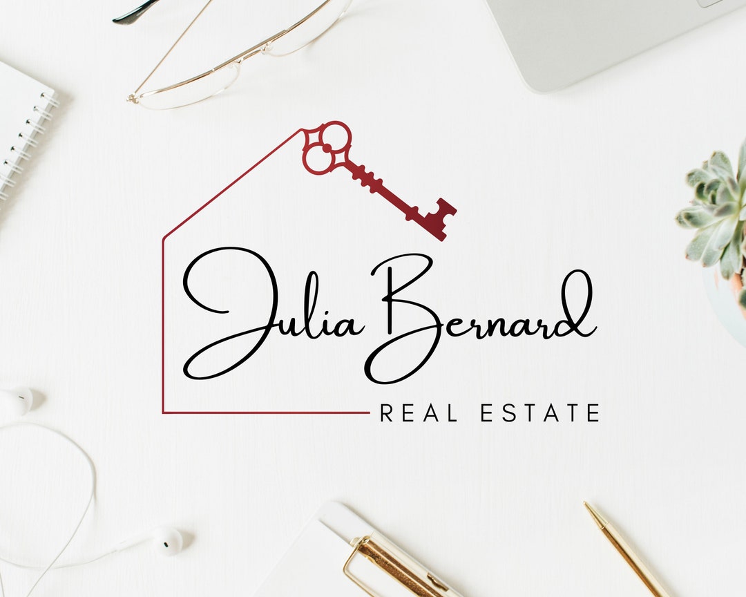Premade Real Estate Logo Design, Red House and Key Signature Logo ...