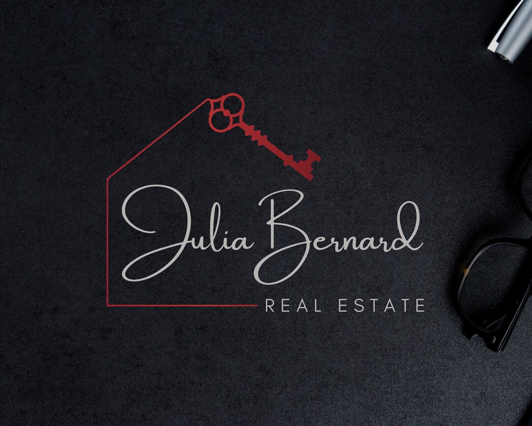 Premade Real Estate Logo Design, Red House and Key Signature Logo ...