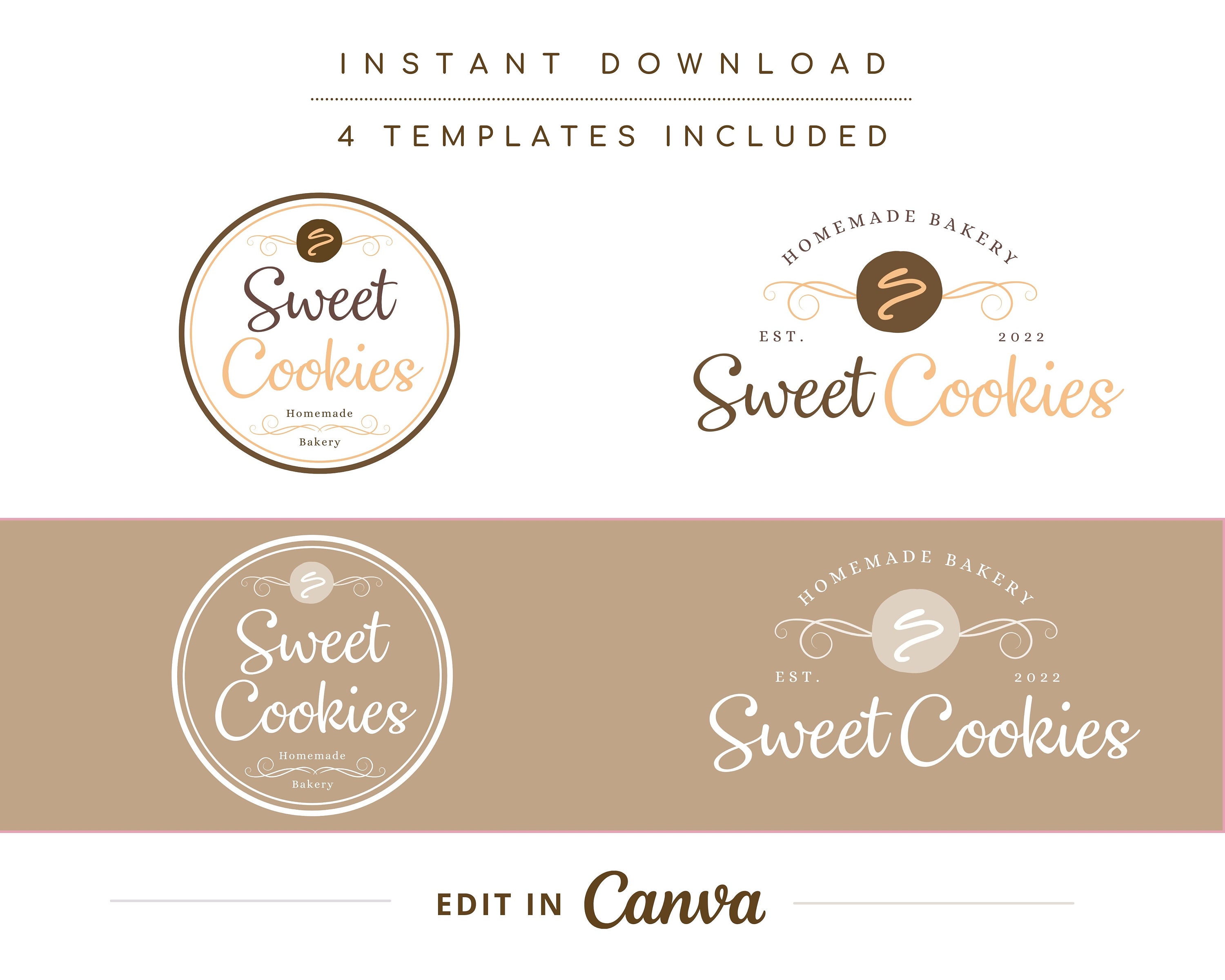 Editable Logo Design - Premade Cookie Logo - DIY Edit Yourself Canva ...