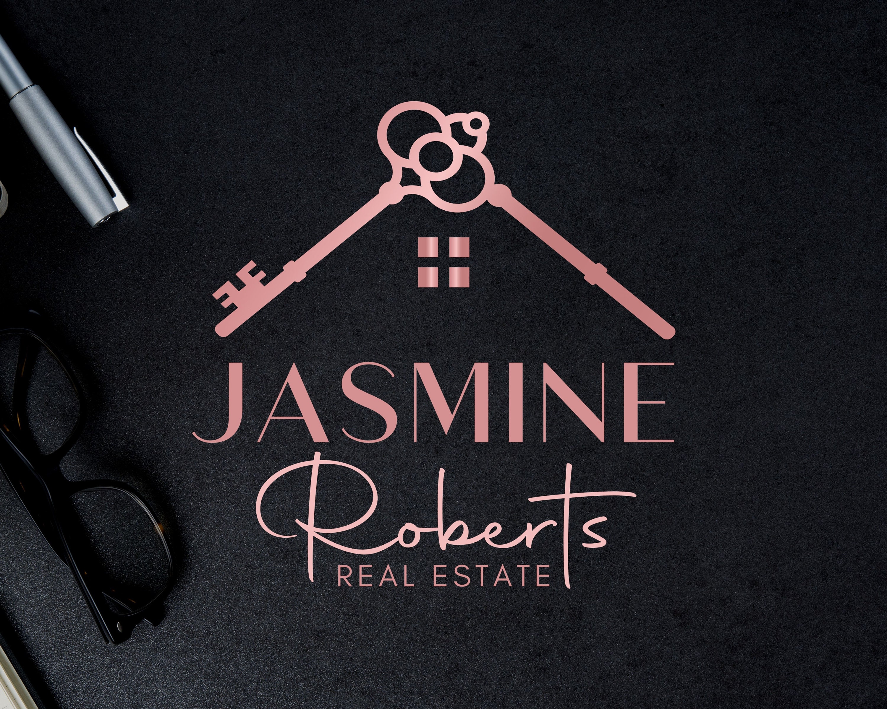 Real Estate Rose Gold Premade Logo Design Full Set: Logo - Etsy