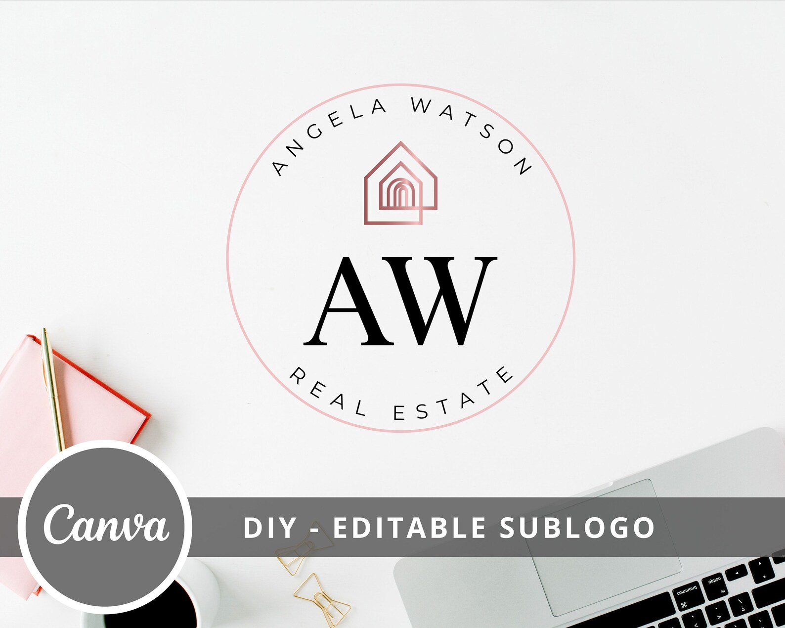 Editable Real Estate Logo DIY Logo Template Modern Rose Gold - Etsy