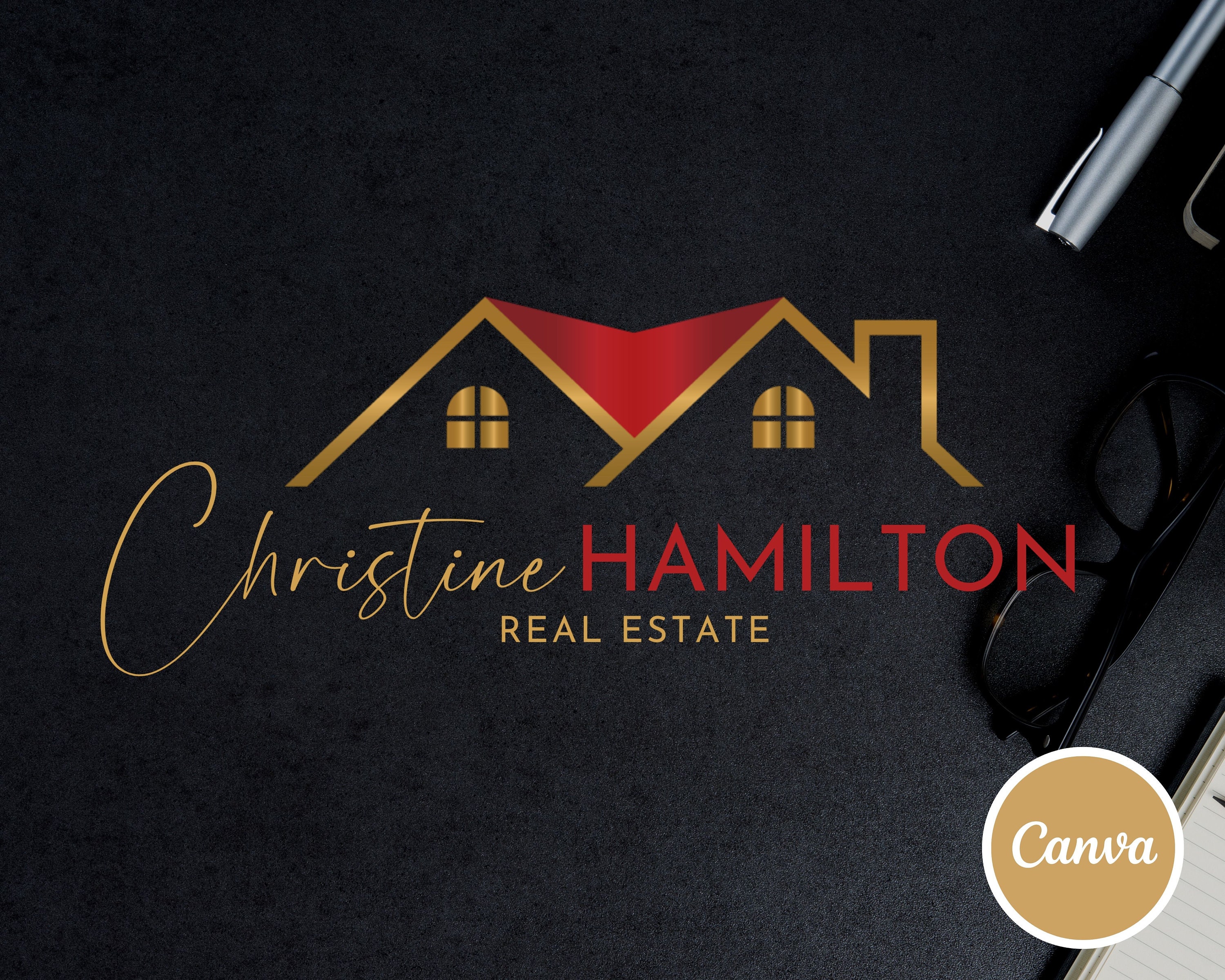 Editable Real Estate Logo DIY Logo Canva Template Red and - Etsy Australia