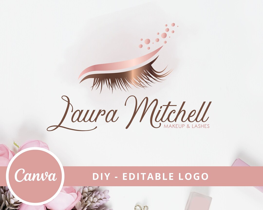 DIY Lash Logo Design, Rose Gold Signature Lash Logo. Instant Access ...