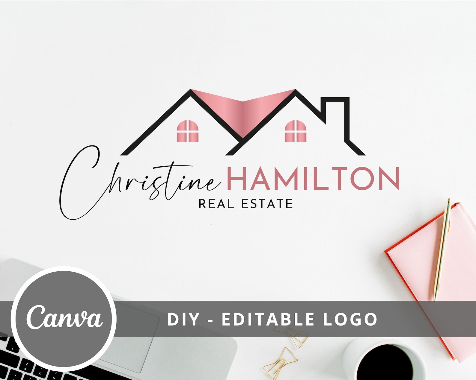 Editable Real Estate Logo Design DIY Rose Gold Logo Canva - Etsy Australia