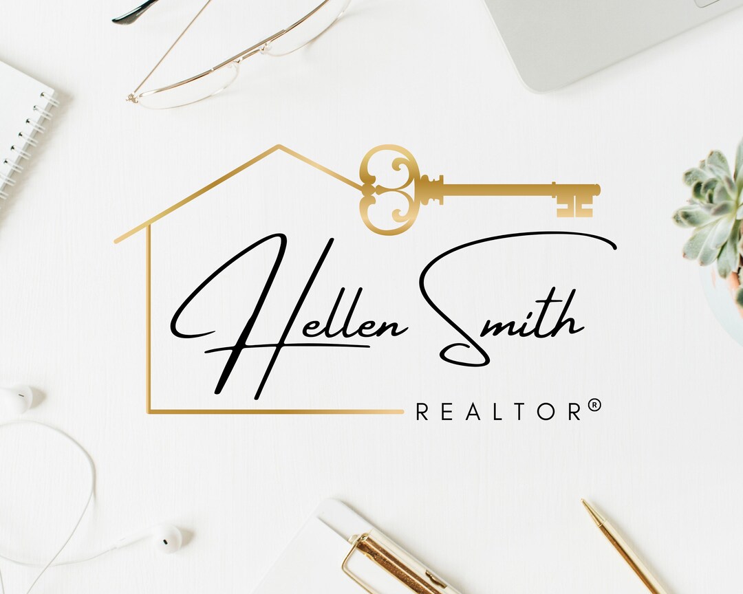 Premade REALTOR® Logo Design for Real Estate Agents, Golden Classic Key ...