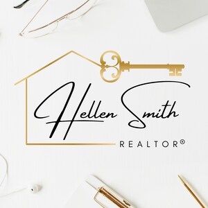 Premade REALTOR® Logo Design for Real Estate Agents, Golden Classic Key ...