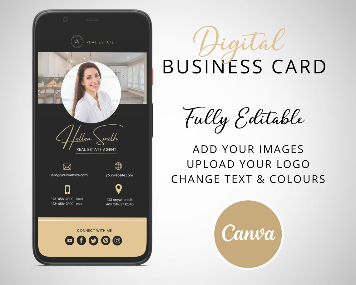 Editable Virtual Business Card, Digital Business Card for Real Estate ...