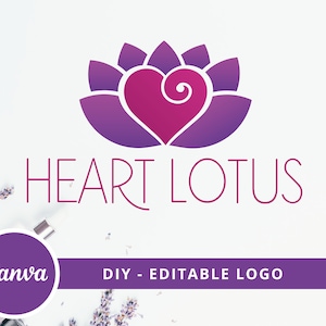 Editable Logo Template DIY Heart Lotus, Spiritual Logo Design, Yoga ...