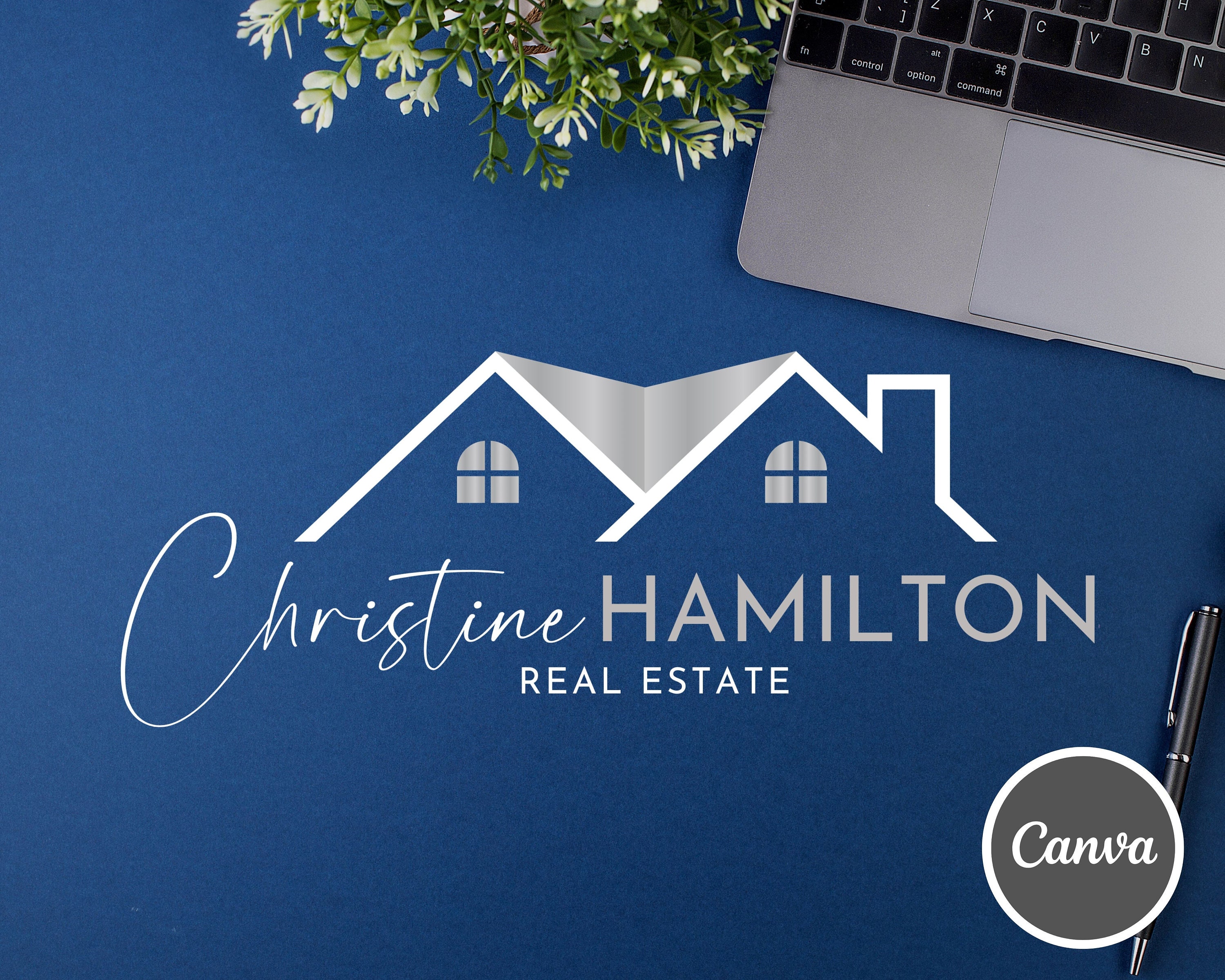 Editable Real Estate Logo DIY Logo Template on Canva Blue - Etsy