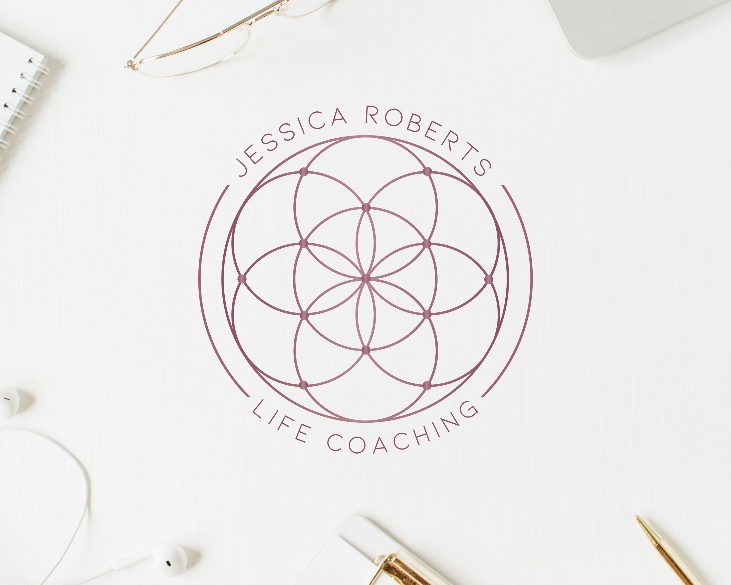 Premade Logo Flower of Life Rose Gold, Sacred Geometry Logo, Geometric ...