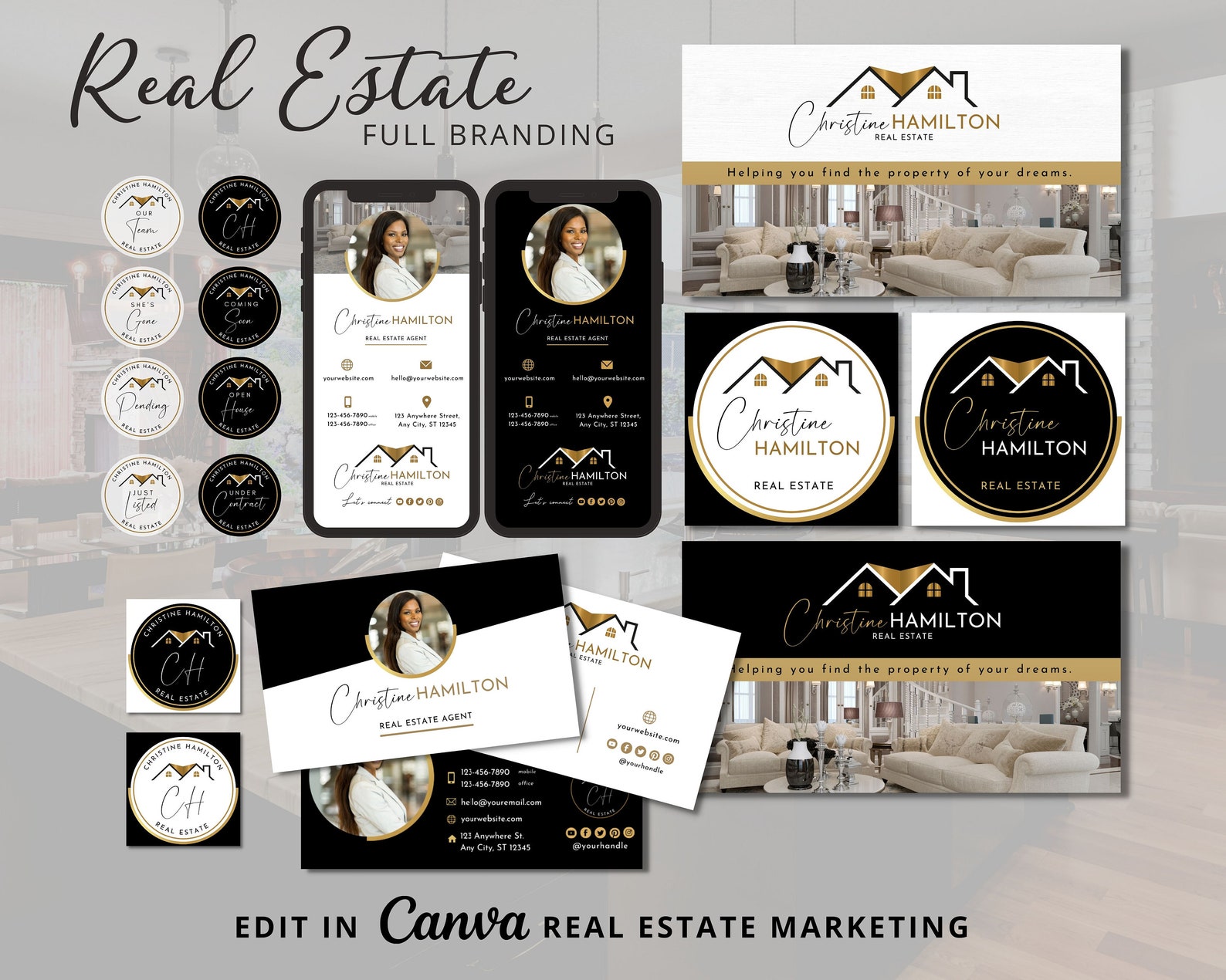 DIY Real Estate Branding Kit, Logo, Business Card, Stamps, Signs, Email ...