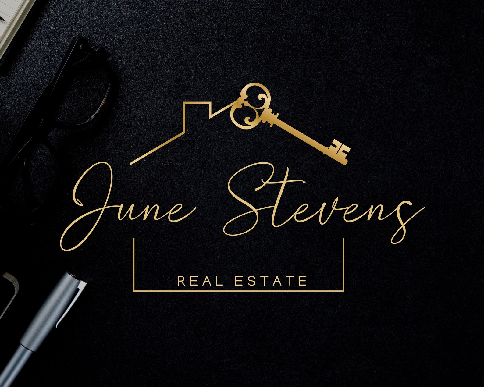 Real Estate Golden Logo Design Signature Home & Key Logo | Etsy