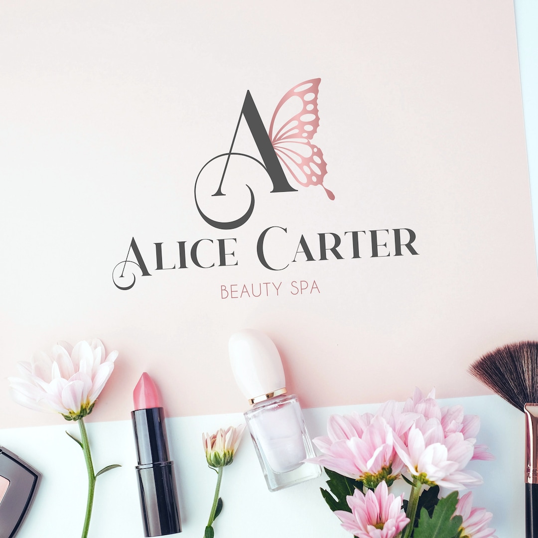 Beauty Spa Logo Design - Your Name Your Custom Letter. Pink Butterfly ...