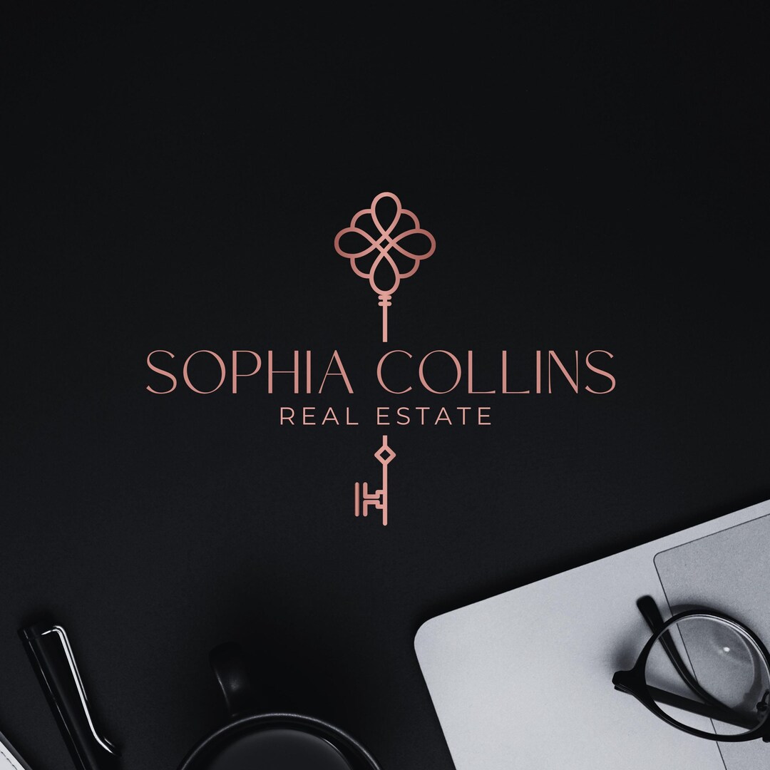 Real Estate Premade Logo, Luxury Rose Gold Key Logo, Realtor ...