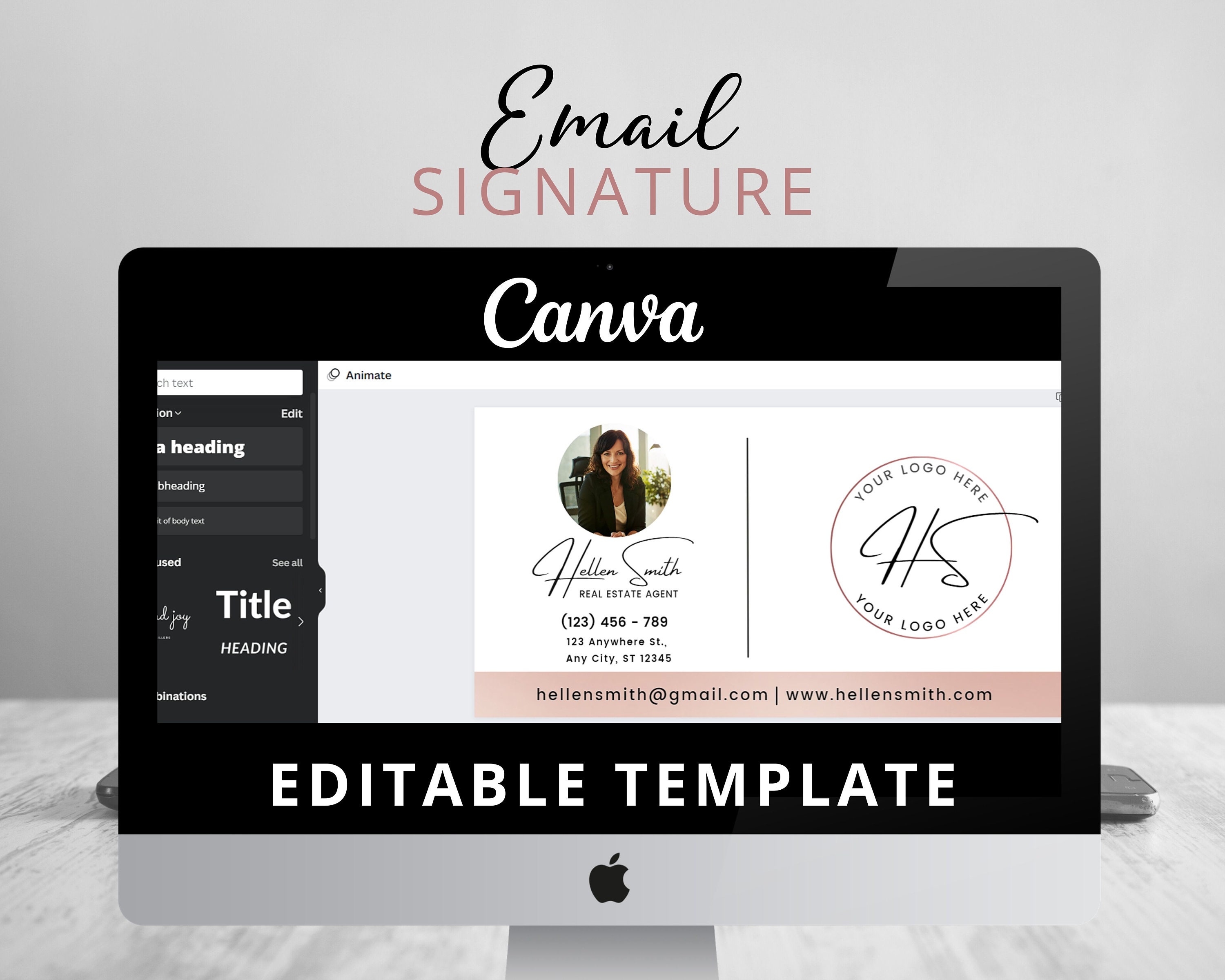 Email Signature Editable Canva Template Rose Gold Gmail - Etsy