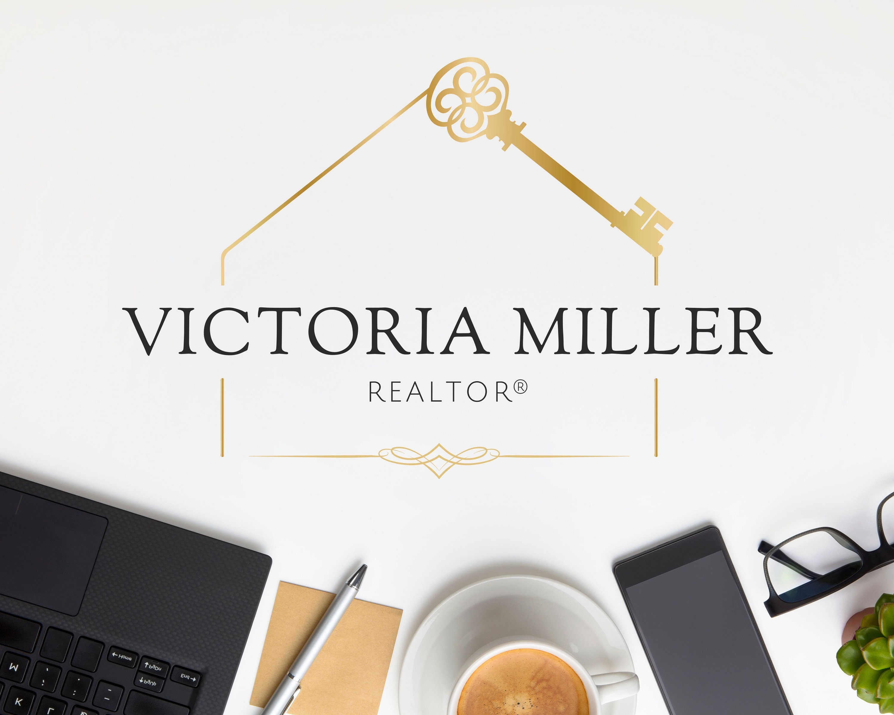 REALTOR® Premade Logo Design - Elegant Golden Key and Home - Real ...