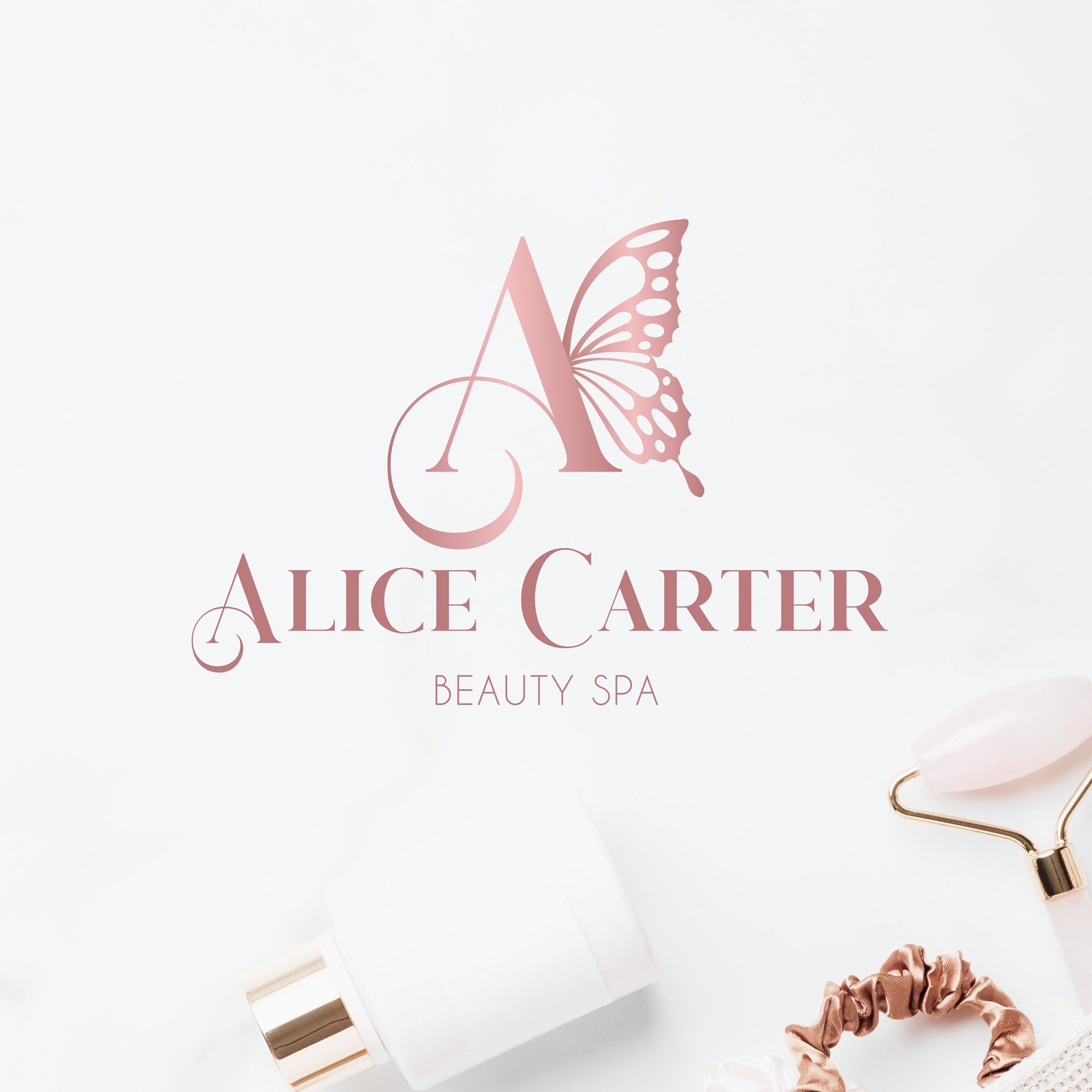 Beauty Spa Logo Design - Your Name Your Custom Letter. Pink Butterfly ...