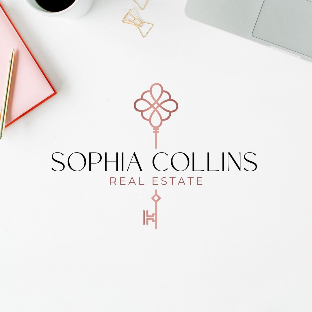 Real Estate Premade Logo, Luxury Rose Gold Key Logo, Realtor ...