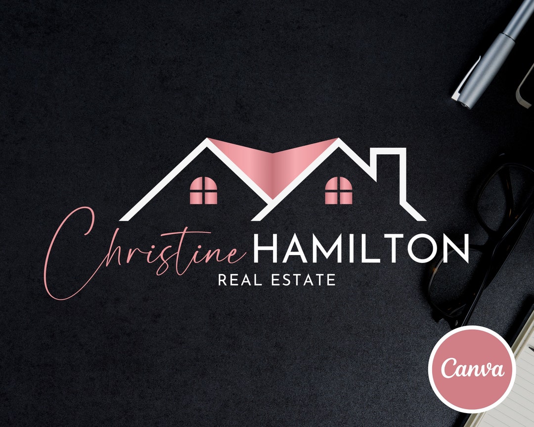 Editable Real Estate Logo Design, DIY Rose Gold Logo Canva Template ...