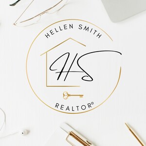 Premade REALTOR® Logo Design for Real Estate Agents, Golden Classic Key ...