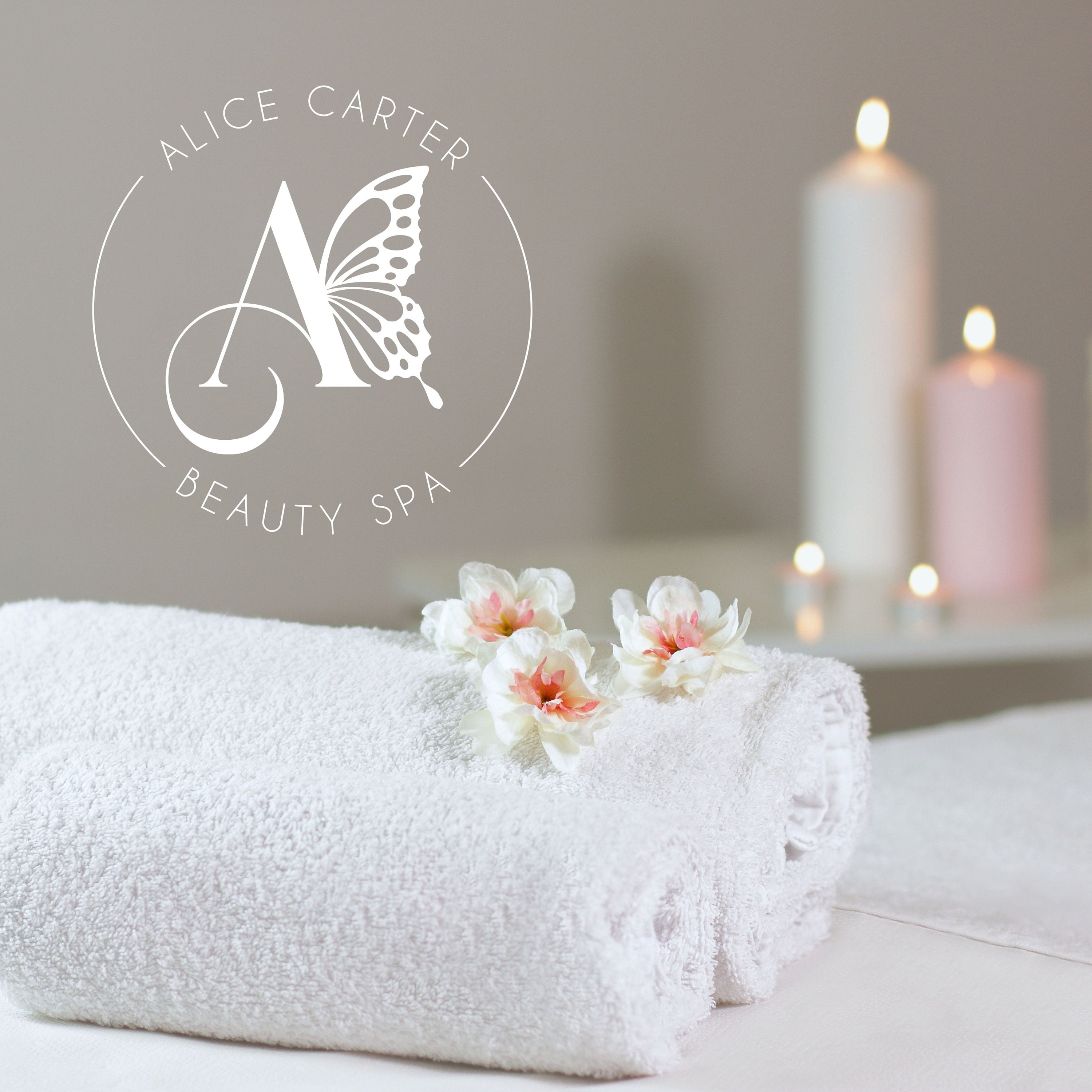 Beauty Spa Logo Design - Your Name Your Custom Letter. Pink Butterfly ...