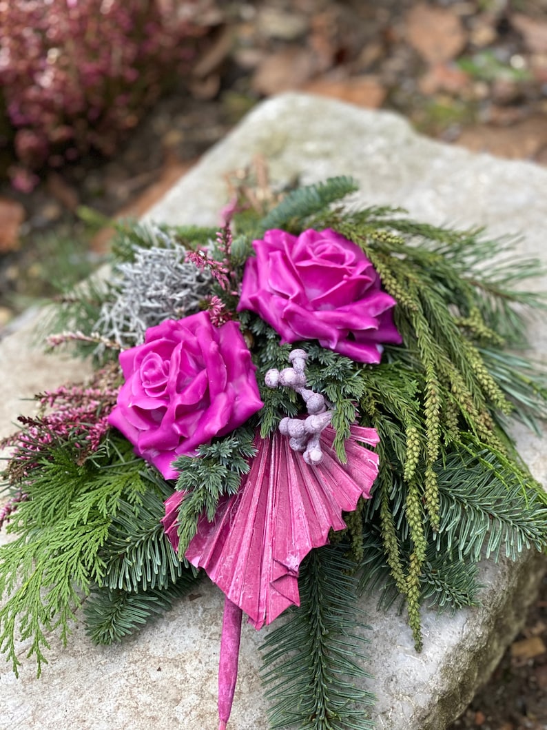 Grab Strauß „red Flower „ Grabschmuck Wachsrose Winter Frühling - Etsy.de